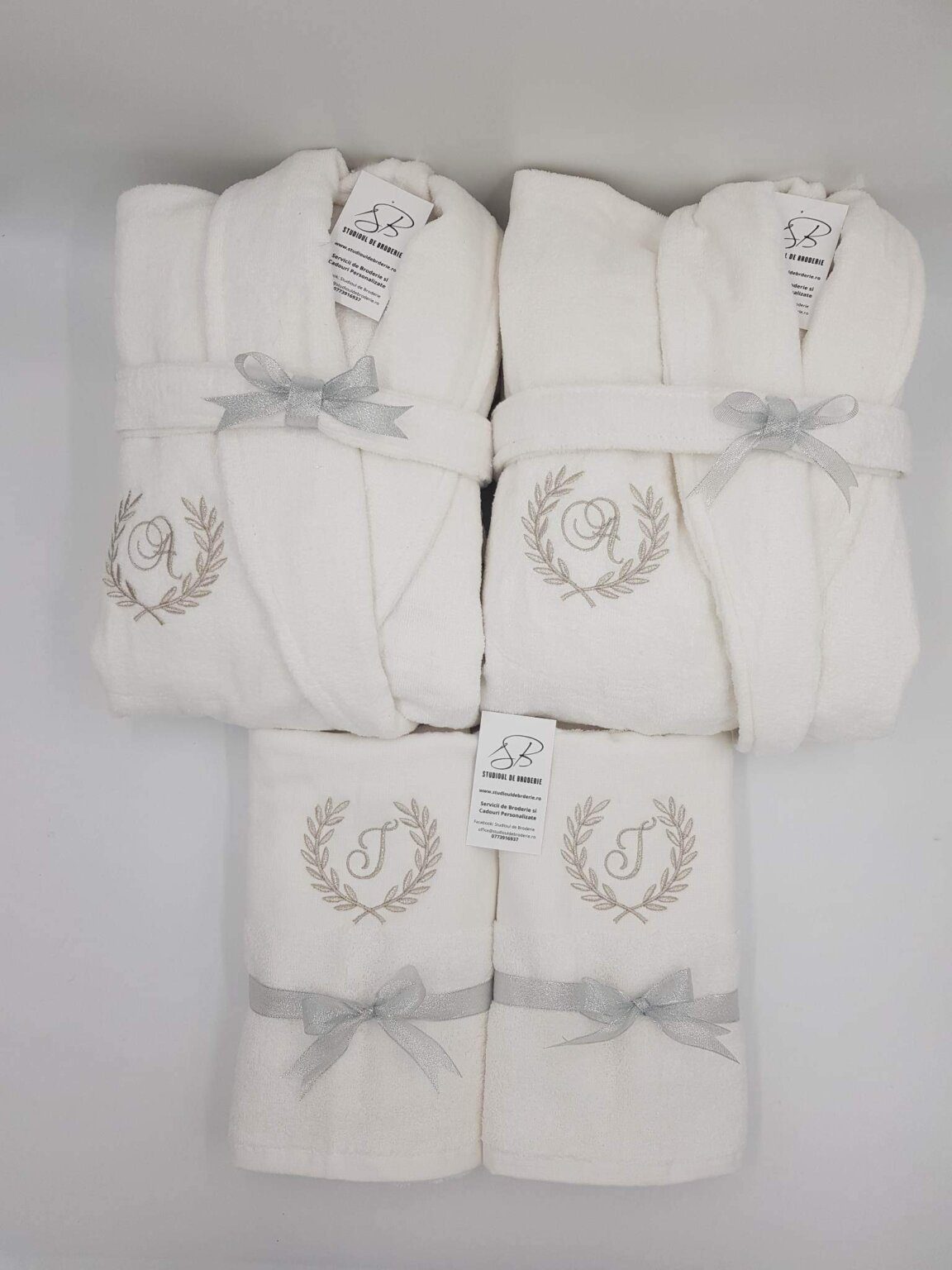 Set 2 Halate de baie personalizate + 2 Prosoape de fata - Initiale ...